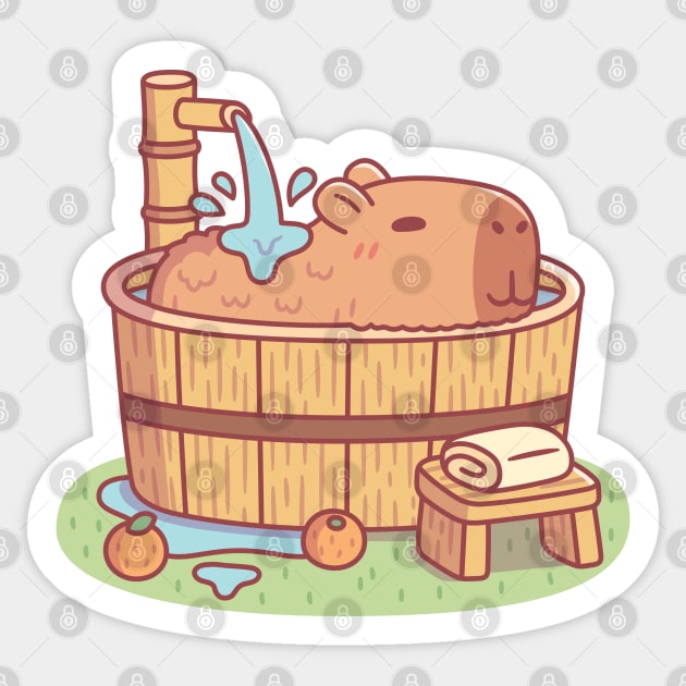Cute Capybara Relaxing In Wooden Hot Tub Bath Cute Capybara Sticker Teepublic